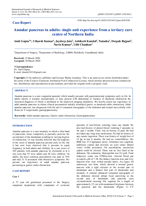 (PDF) Annular pancreas in adults: single unit experience from a ...