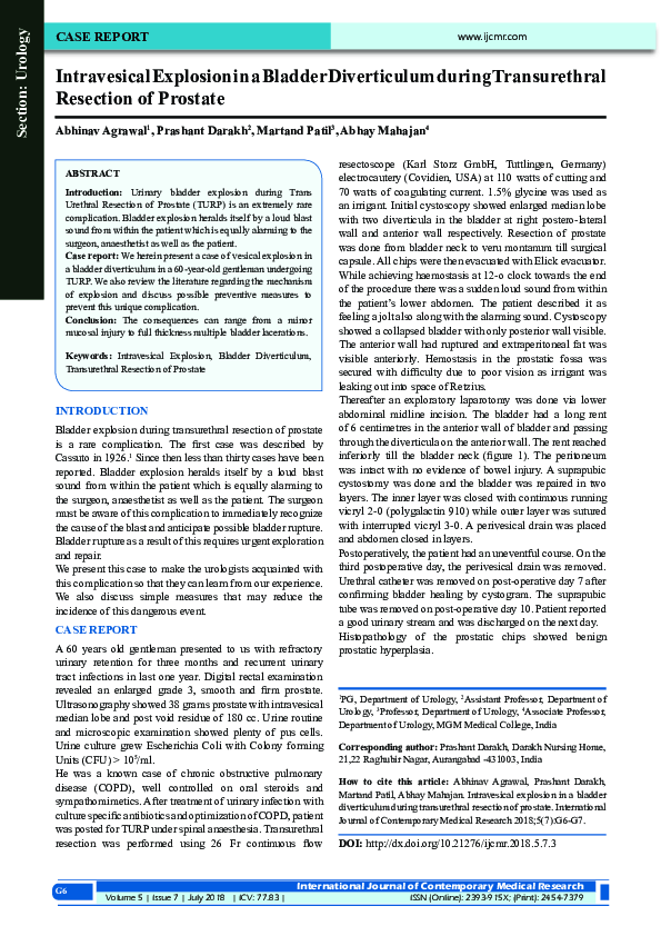 (PDF) Intravesical Explosion in a Bladder Diverticulum during ...