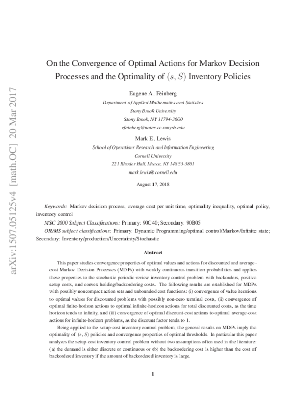 (PDF) On the convergence of optimal actions for Markov decision processes and the optimality of ...