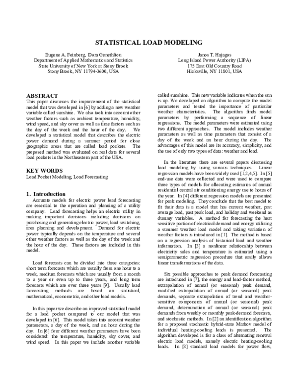 Pdf Statistical Load Modeling
