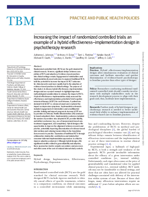 (PDF) Increasing the impact of randomized controlled trials: an example ...