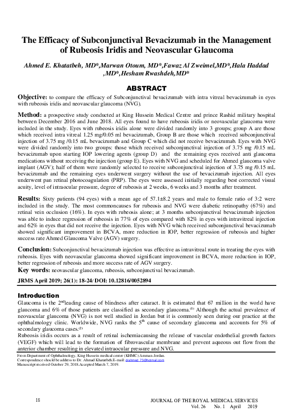 (PDF) The Efficacy of Subconjunctival Bevacizumab in the Management of ...