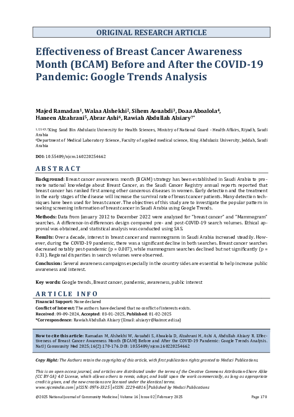 (PDF) Effectiveness of Breast Cancer Awareness Month (BCAM) Before and ...