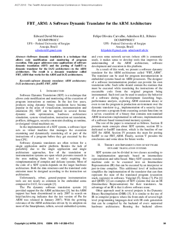 (PDF) FBT_ARM: A Software Dynamic Translator for the ARM Architecture