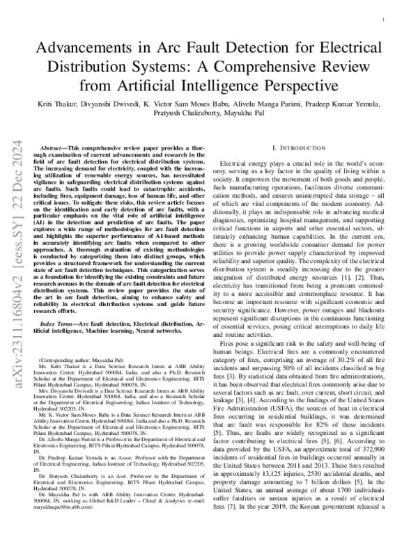 (PDF) Advancements in Arc Fault Detection for Electrical Distribution ...