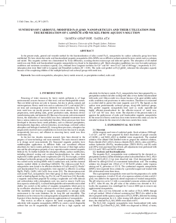 (PDF) SYNTHESIS OF CARBOXYL-MODIFIED Fe3O4@SiO2 NANOPARTICLES AND THEIR UTILIZATION FOR THE ...