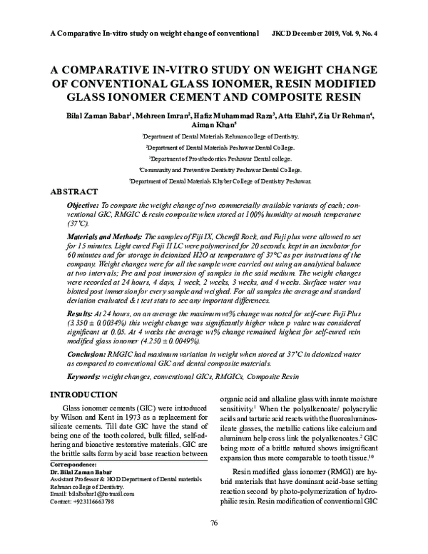(PDF) A Comparative In-Vitro Study on Weight Change of Conventional ...