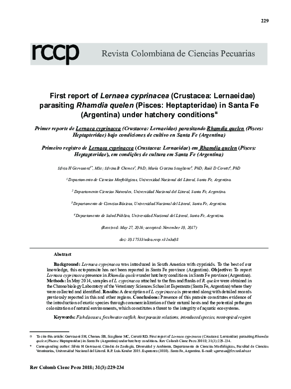 (PDF) First report of Lernaea cyprinacea (Crustacea: Lernaeidae ...