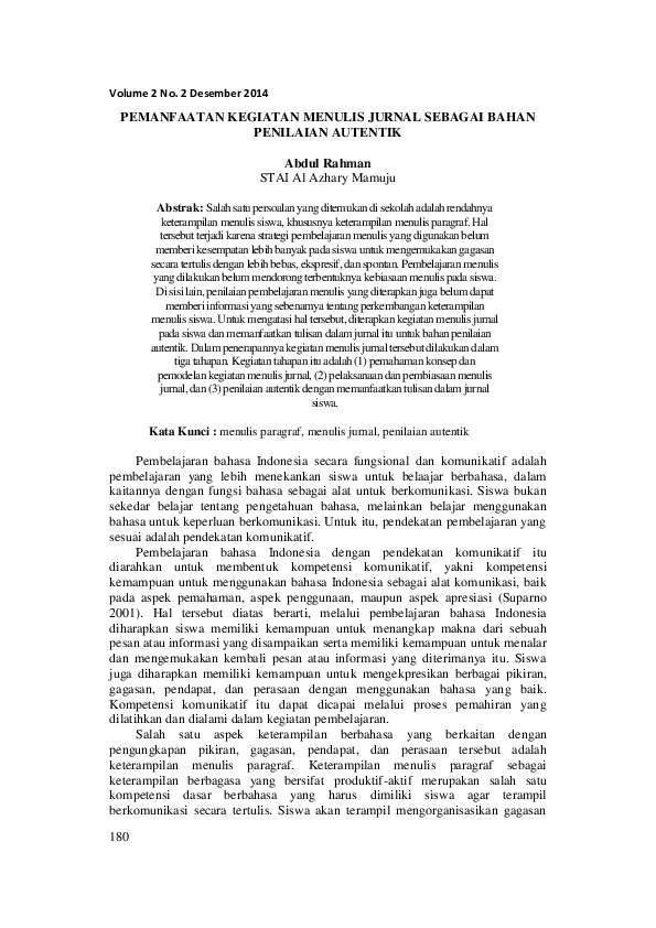 (PDF) PEMANFAATAN KEGIATAN MENULIS JURNAL SEBAGAI BAHAN PENILAIAN AUTENTIK