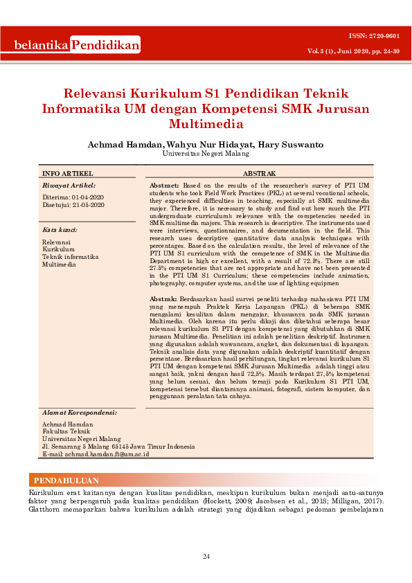 (PDF) Relevansi Kurikulum S1 Pendidikan Teknik Informatika UM dengan Kompetensi SMK Jurusan ...