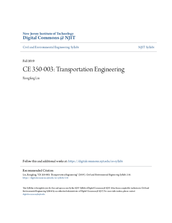 (PDF) CE 350-003: Transportation Engineering