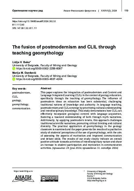 (PDF) The fusion of postmodernism and CLIL through teaching geomythology