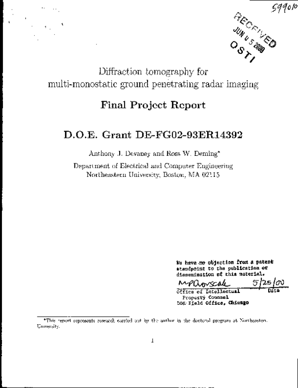 Pdf Diffraction Tomography For Multi Monostatic Ground Penetrating Radar Imaging Final