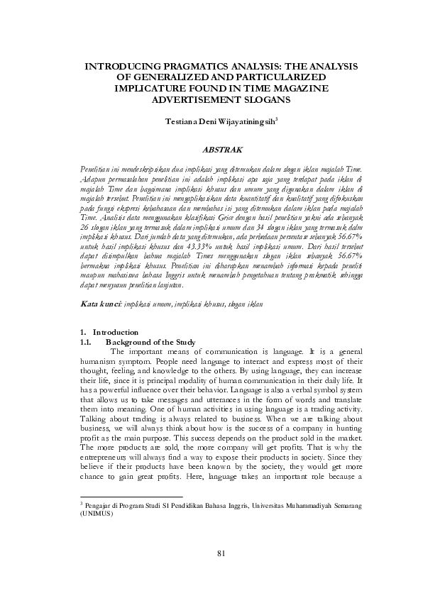(PDF) Introducing Pragmatics Analysis: The Analysisof Generalized and Particularized Implicature ...