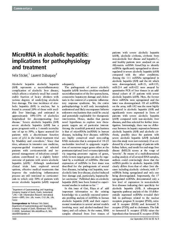 (PDF) MicroRNA in alcoholic hepatitis: implications for pathophysiology ...