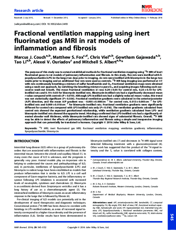 (PDF) Fractional ventilation mapping using inert fluorinated gas MRI in ...