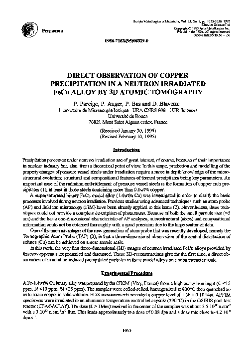 (PDF) Direct observation of copper precipitation in a neutron ...
