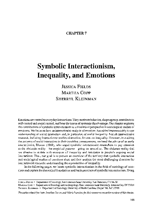 (PDF) Symbolic Interactionism, Inequality, and Emotions