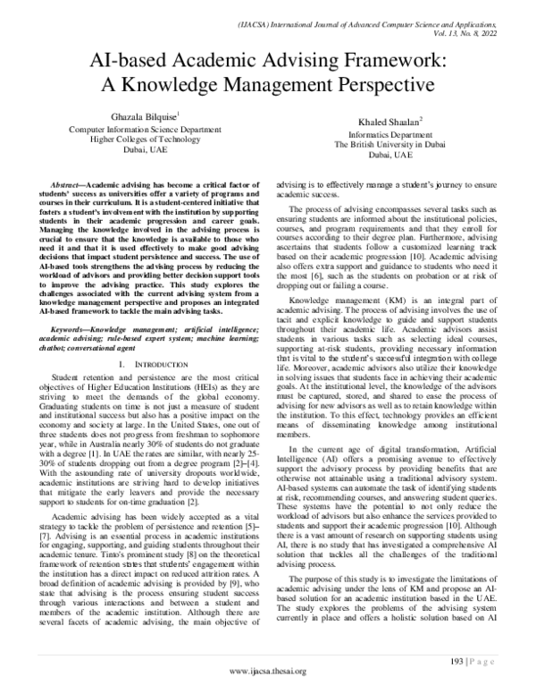 (PDF) AI-based Academic Advising Framework: A Knowledge Management Perspective