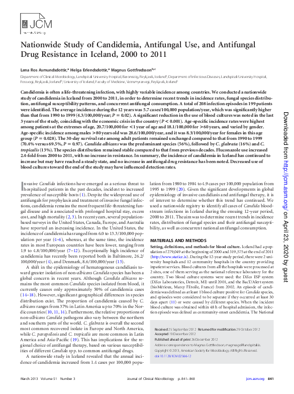 (PDF) Nationwide Study of Candidemia, Antifungal Use, and Antifungal Drug Resistance in Iceland ...