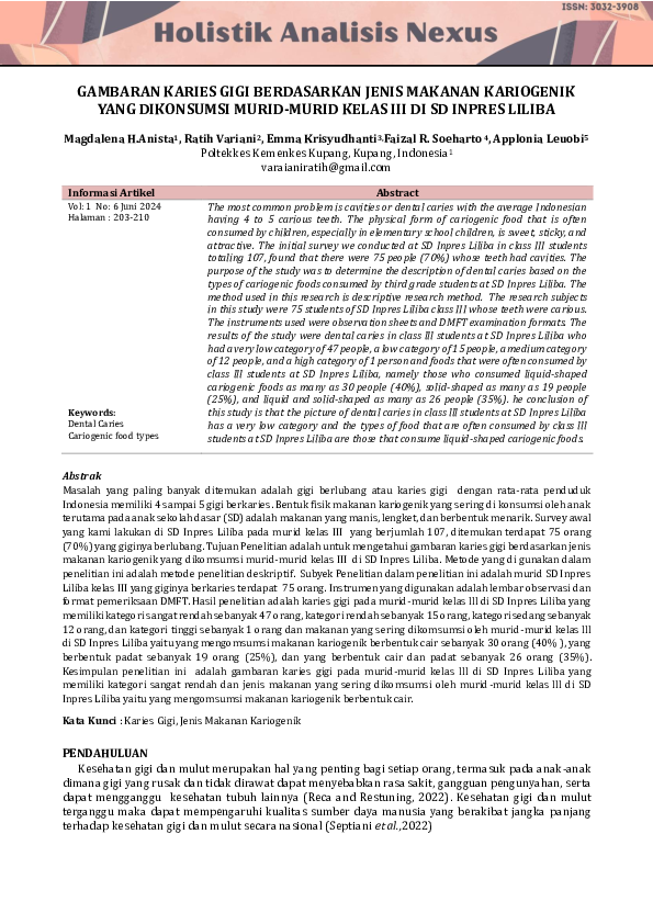 (PDF) Gambaran Karies Gigi Berdasarkan Jenis Makanan Kariogenik Yang ...
