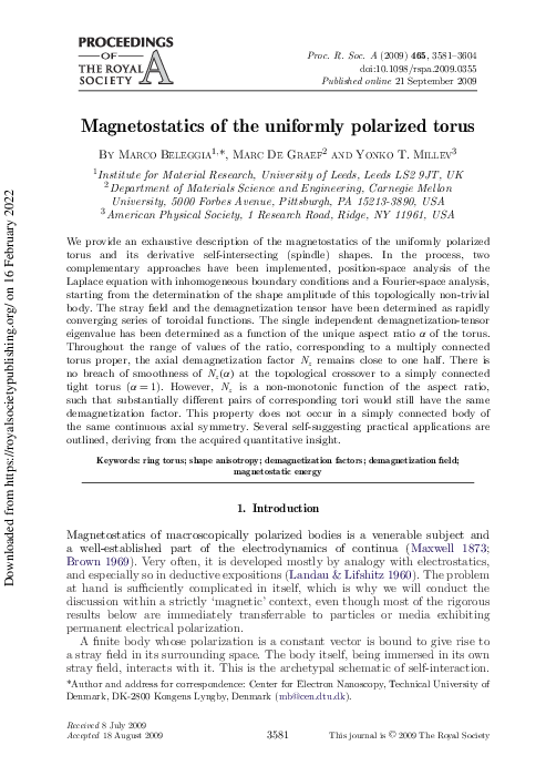 (PDF) Magnetostatics of the uniformly polarized torus