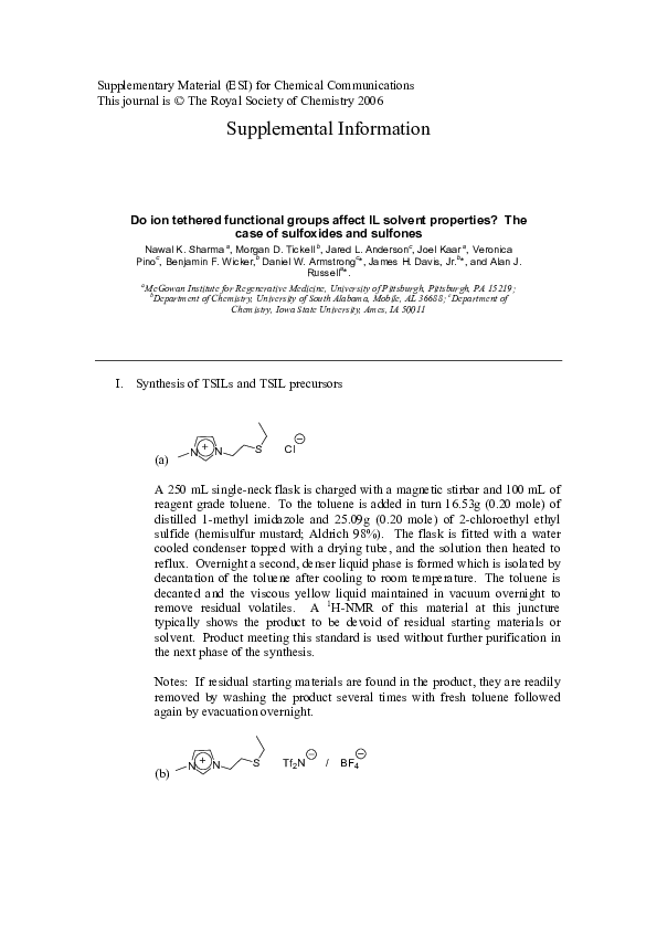 (PDF) Do ion tethered functional groups affect IL solvent properties ...