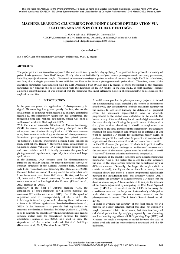 Pdf Machine Learning Clustering For Point Clouds Optimisation Via Feature Analysis In Cultural