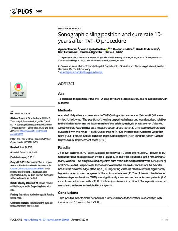 (PDF) Sonographic sling position and cure rate 10-years after TVT- O ...