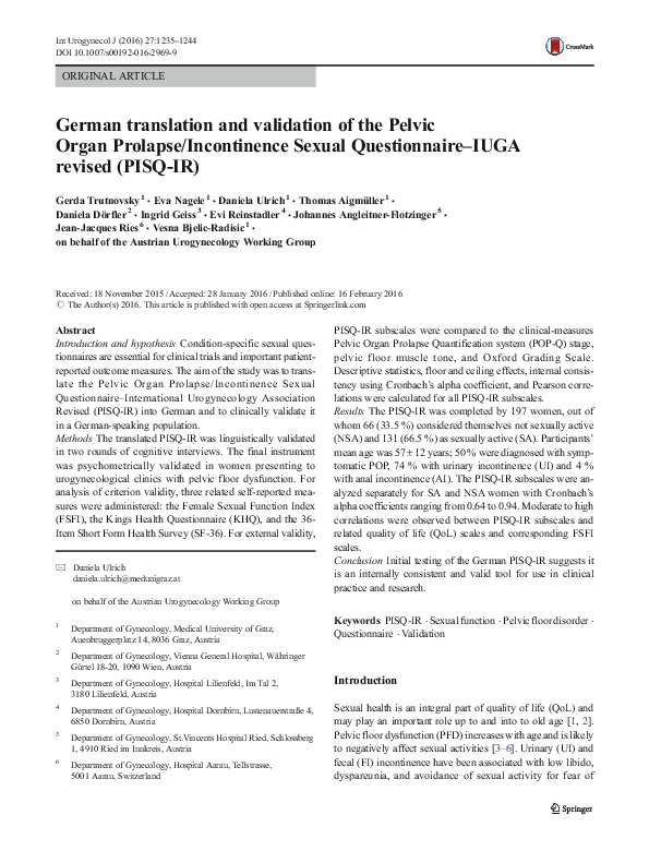 (PDF) German translation and validation of the Pelvic Organ Prolapse ...