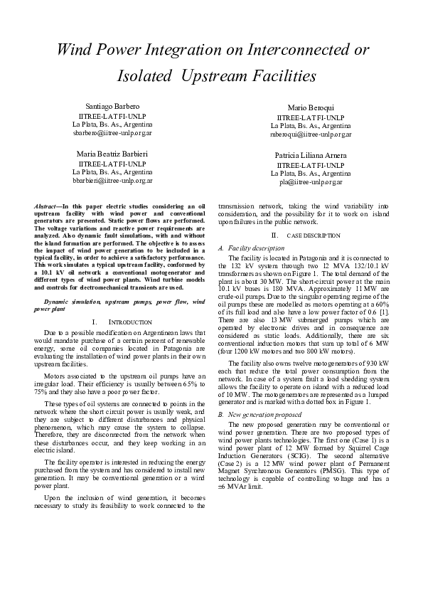 (PDF) Wind Power Integration on Interconnected or Isolated Upstream Facilities