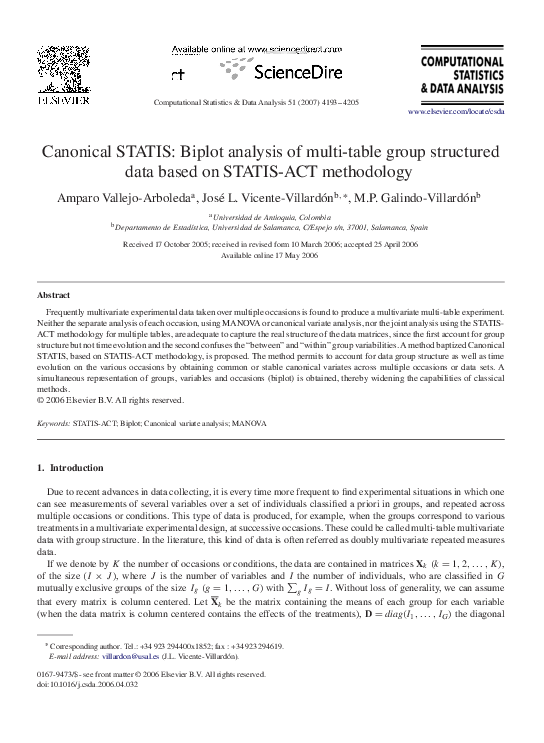Pdf Canonical Statis Biplot Analysis Of Multi Table Group Structured Data Based On Statis Act