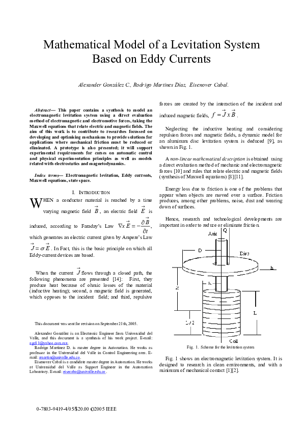 (PDF) Mathematical Model of a Levitation System Based on Eddy Currents