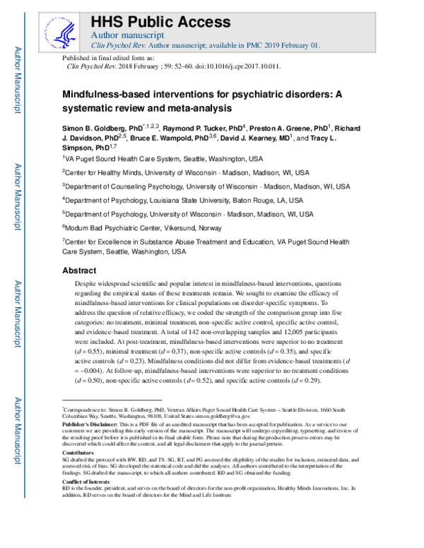 (PDF) Mindfulness-based interventions for psychiatric disorders: A ...