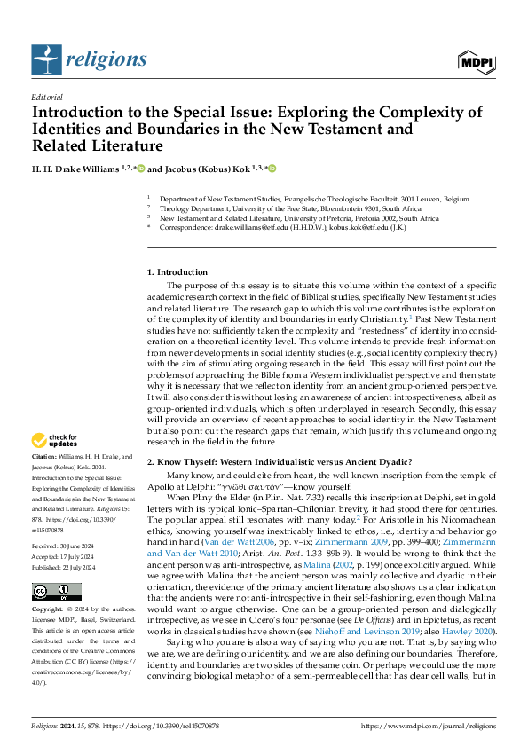 (PDF) Introduction to the Special Issue: Exploring the Complexity of Identities and Boundaries ...