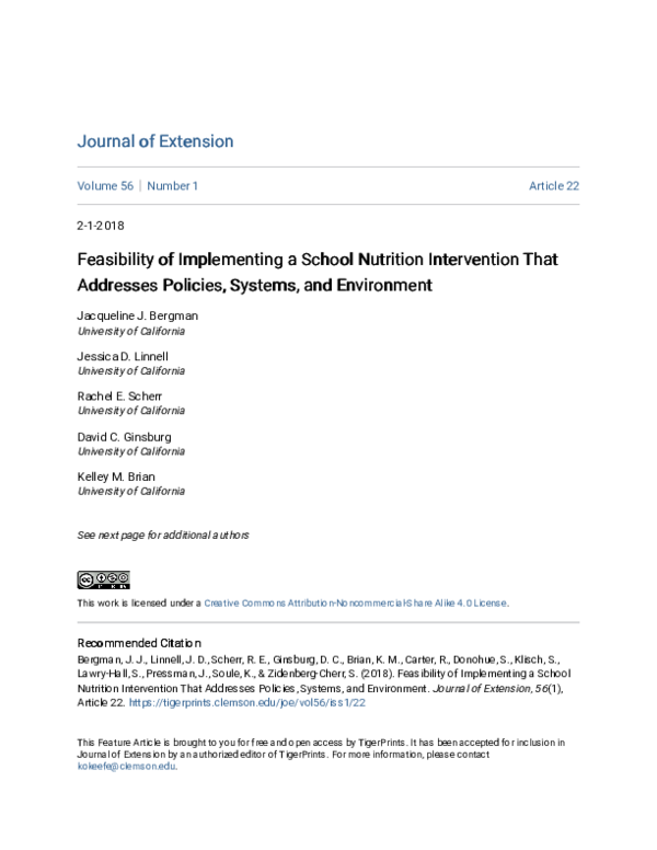 (PDF) Feasibility of Implementing a School Nutrition Intervention That ...