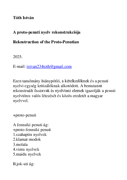 (PDF) Tóth István A proto-penuti nyelv rekonstrukciója Reknstruction of ...