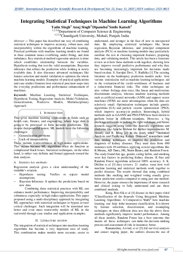 (PDF) Integrating Statistical Techniques in Machine Learning Algorithms