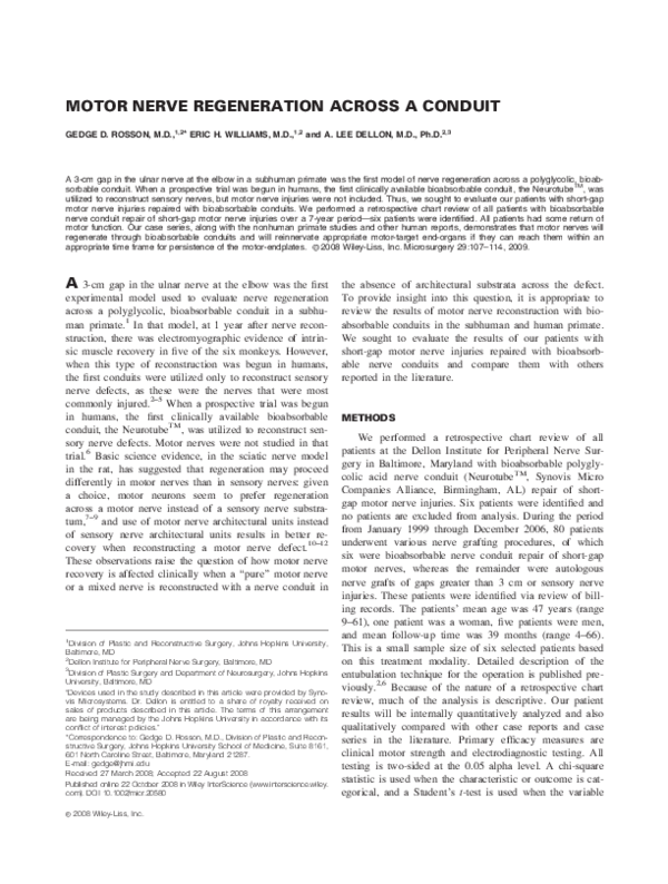(PDF) Motor nerve regeneration across a conduit