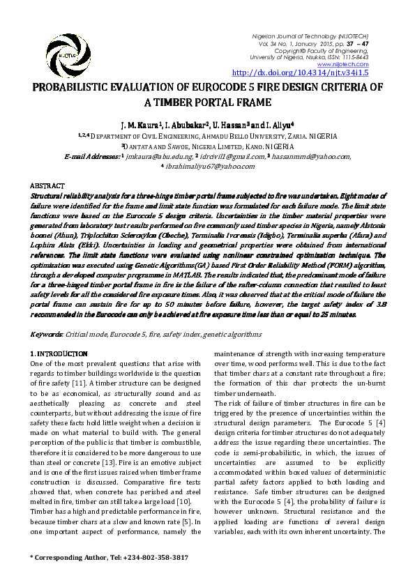 (PDF) Probabilistic Evaluation of Eurocode 5 Fire Design Criteria of a Timber Portal Frame