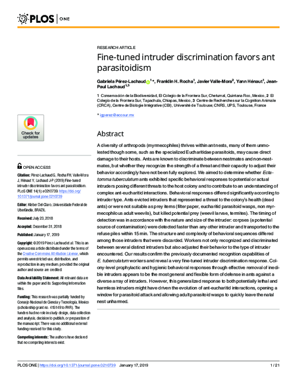 (PDF) Fine-tuned intruder discrimination favors ant parasitoidism