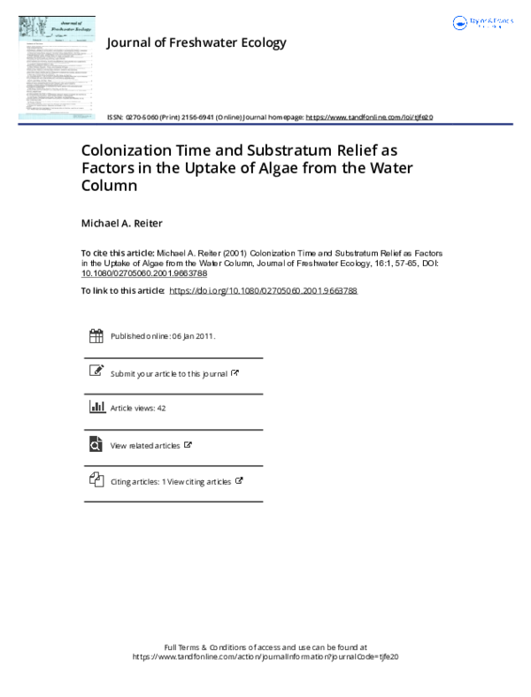 (PDF) Colonization Time and Substratum Relief as Factors in the Uptake ...