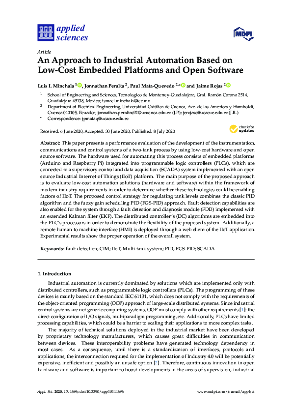 (PDF) An Approach to Industrial Automation Based on Low-Cost Embedded Platforms and Open Software