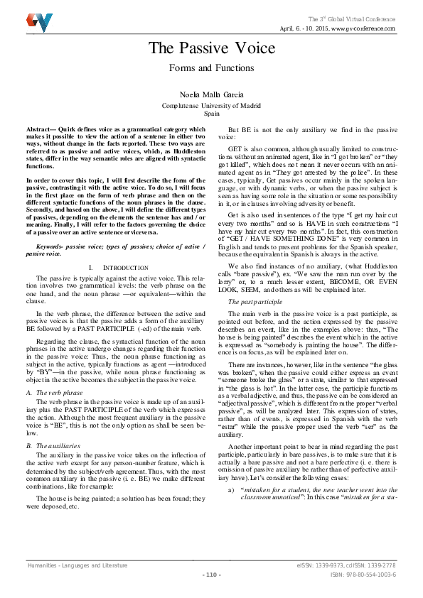 (PDF) The Passive Voice Forms and Functions