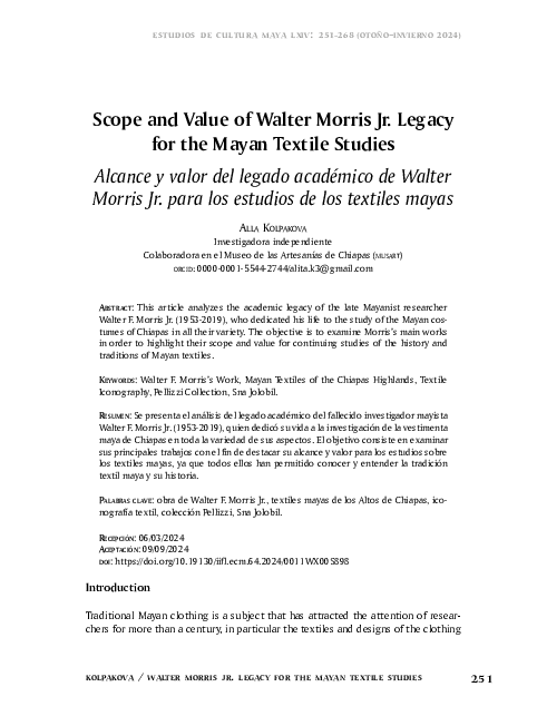 (PDF) Scope and value of Walter Morris Jr. legacy for the Mayan textile ...