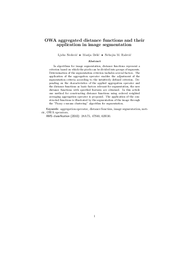 (PDF) OWA Aggregated Distance Functions and Their Application in Image Segmentation