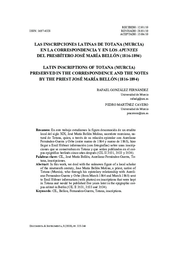 (PDF) Las inscripciones latinas de Totana (Murcia) en la ...
