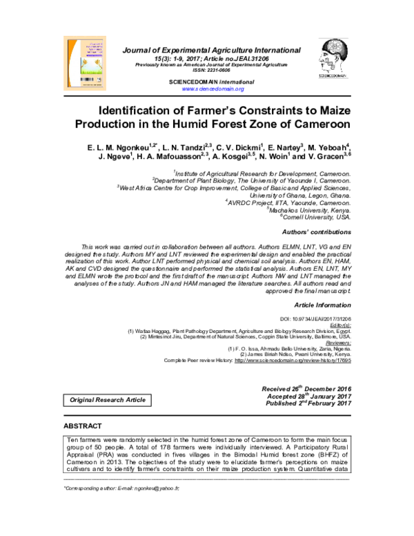(PDF) Identification of Farmer’s Constraints to Maize Production in the Humid Forest Zone of ...