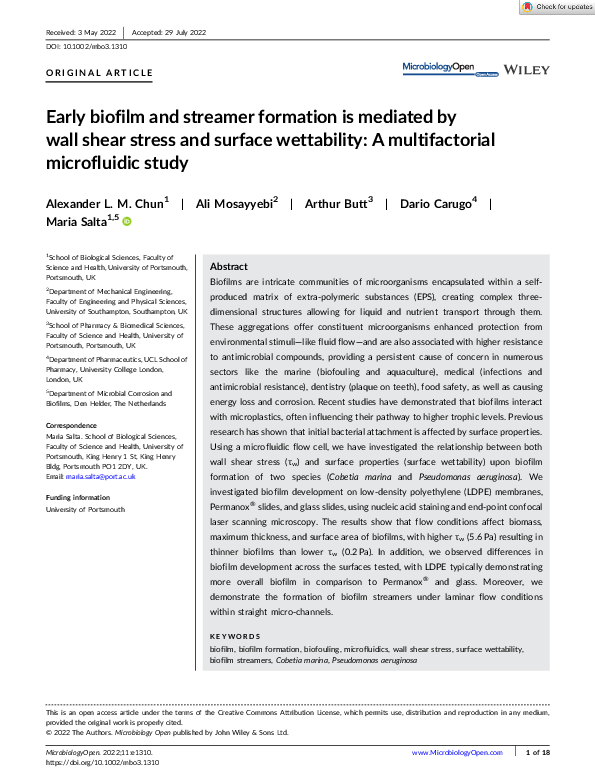 (PDF) Early biofilm and streamer formation is mediated by wall shear ...