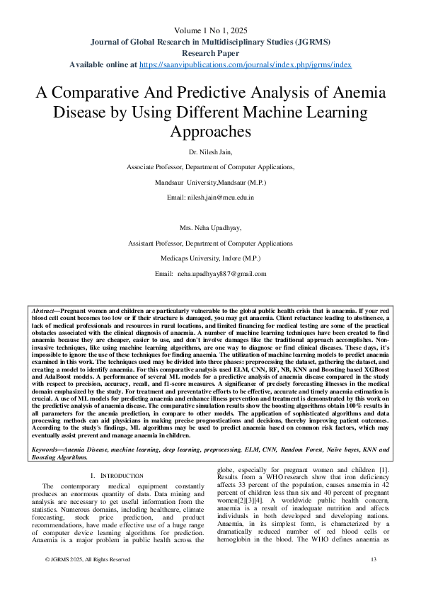 (PDF) A Comparative And Predictive Analysis of Anemia Disease by Using ...